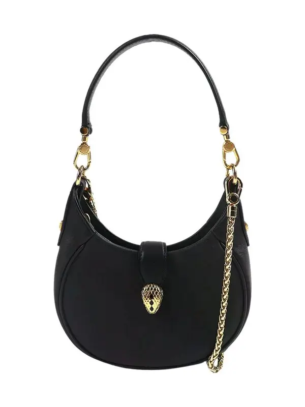 BVLGARI 2010-2026 Medium Leather Serpenti Ellipse Satchel - Black
