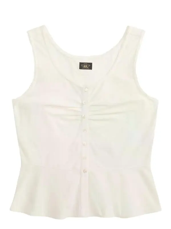 Ralph Lauren Cotton Button Lace Trim Top - Neutrals