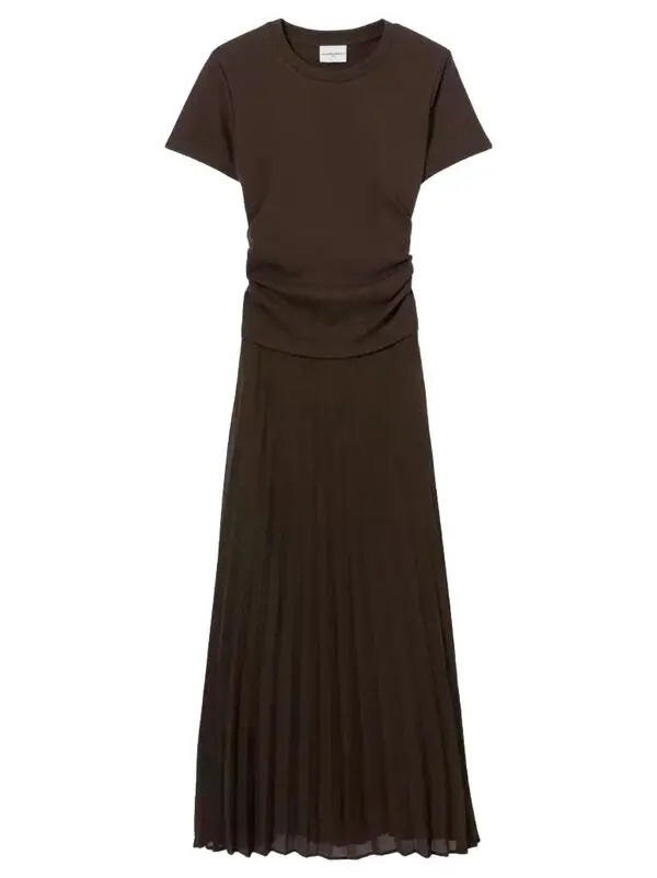 Claudie Pierlot Pleated Bi-material Dress - Brown