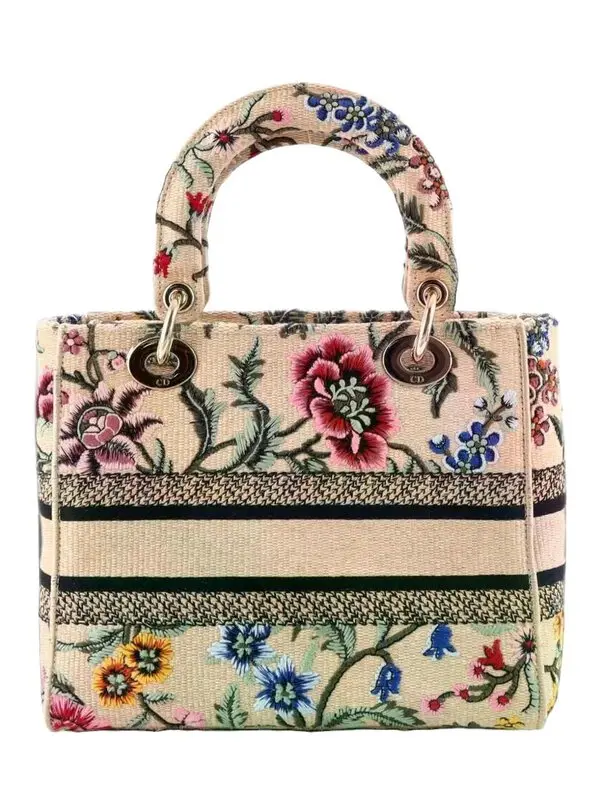 Dior Lady D-lite Bag Embroidered Raffia Medium Satchel - Neutrals