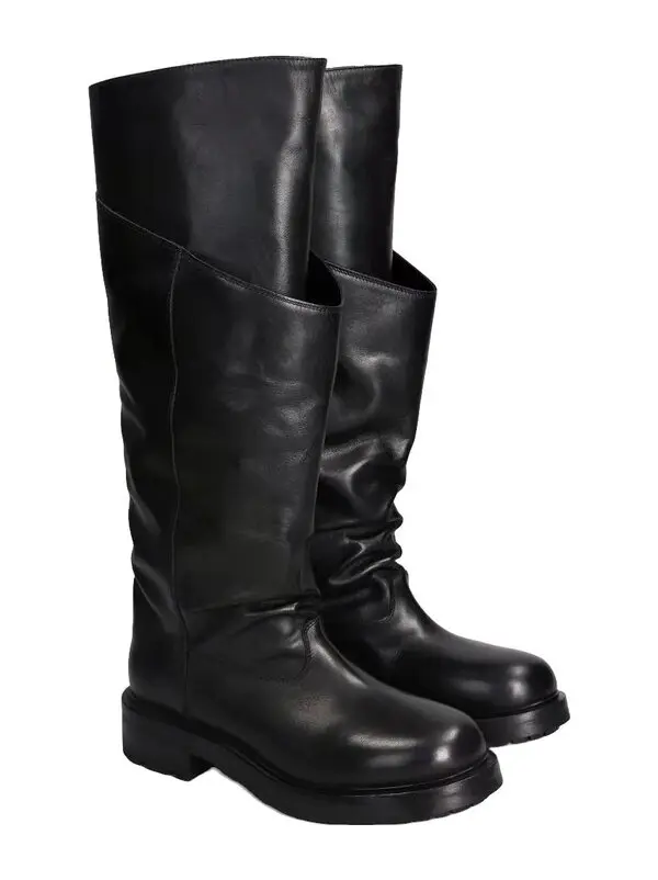 STRATEGIA SHOES Layered-cuff Leather Boots - Black