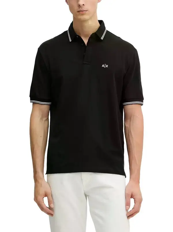 Armani Exchange Logo-embroidered Tipped Polo Shirt - Black