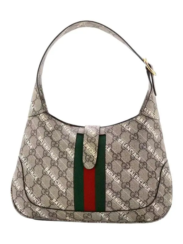 Gucci X Balenciaga The Hacker Project Jackie 1961 Gg Coated Canvas Small Hobo Bag - Brown