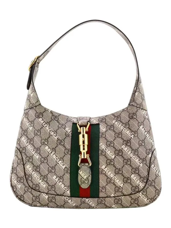 Gucci X Balenciaga The Hacker Project Jackie 1961 Gg Coated Canvas Small Hobo Bag - Brown