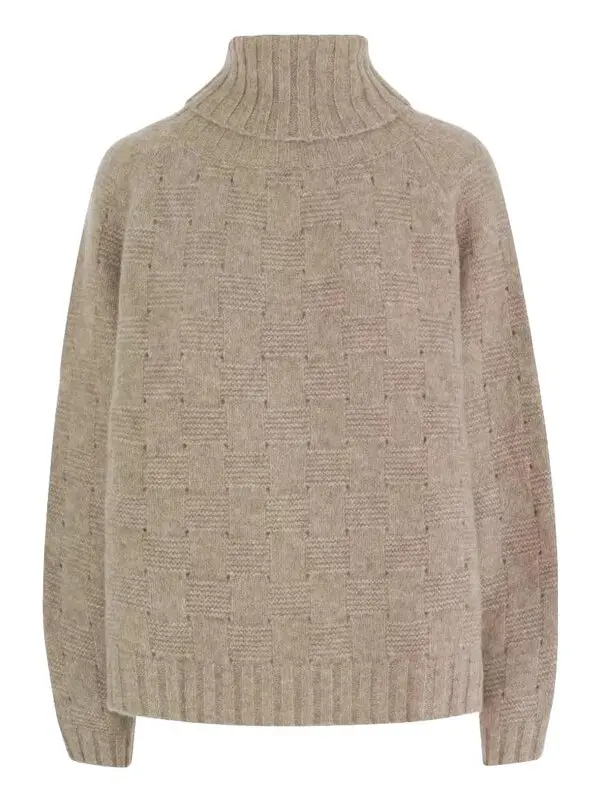 ALLUDE Geometric Pattern Roll-neck Sweater - Neutrals