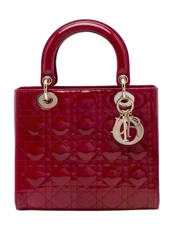 Dior 2019 Medium Patent Cannage Lady Satchel - Red