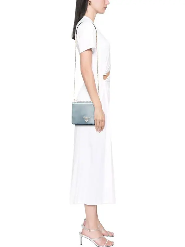 Prada Mini Saffiano Chain Flap Cross Body Bag - Blue