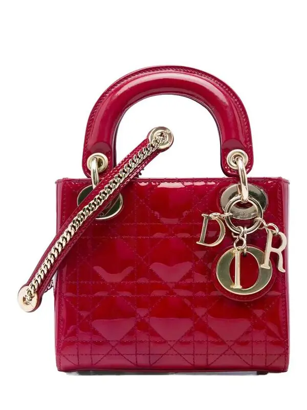Dior 2018 Mini Patent Cannage Lady Satchel - Red