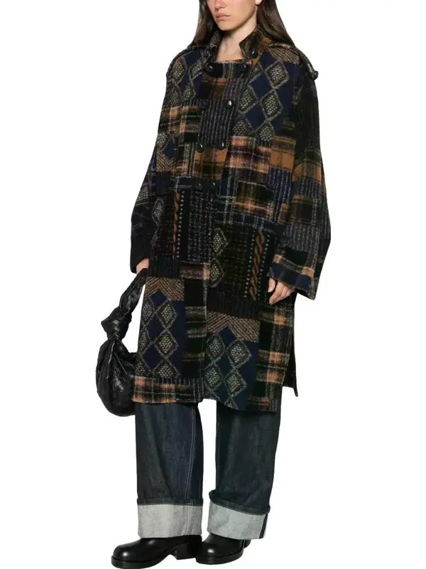 BYE Patchwork Check-pattern Coat - Blue