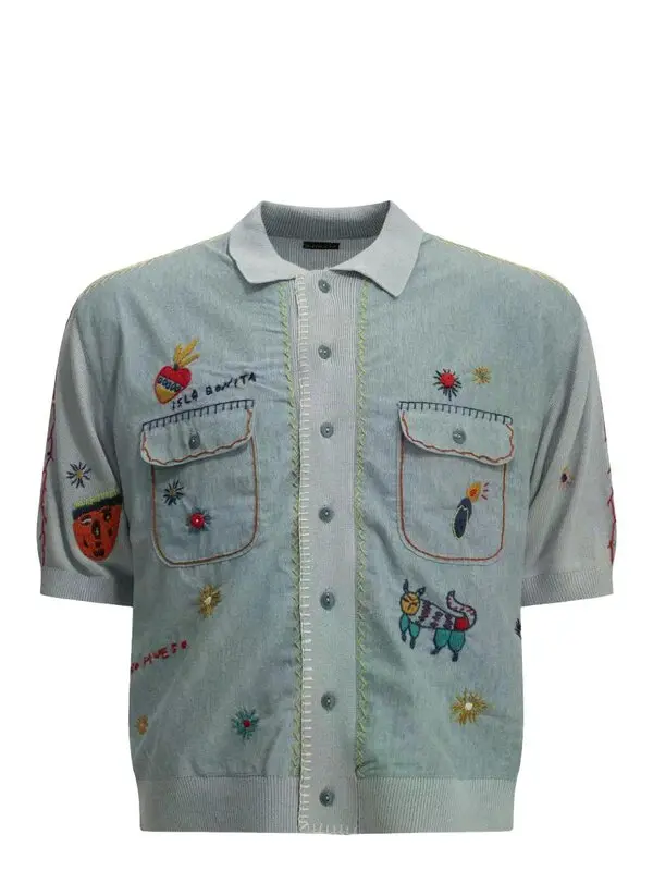 Kapital Embroidered Panelled Shirt - Blue
