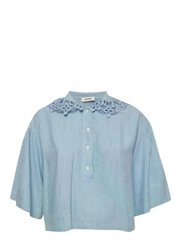Sandro Peter-pan Collar Pinstripe Shirt - Blue