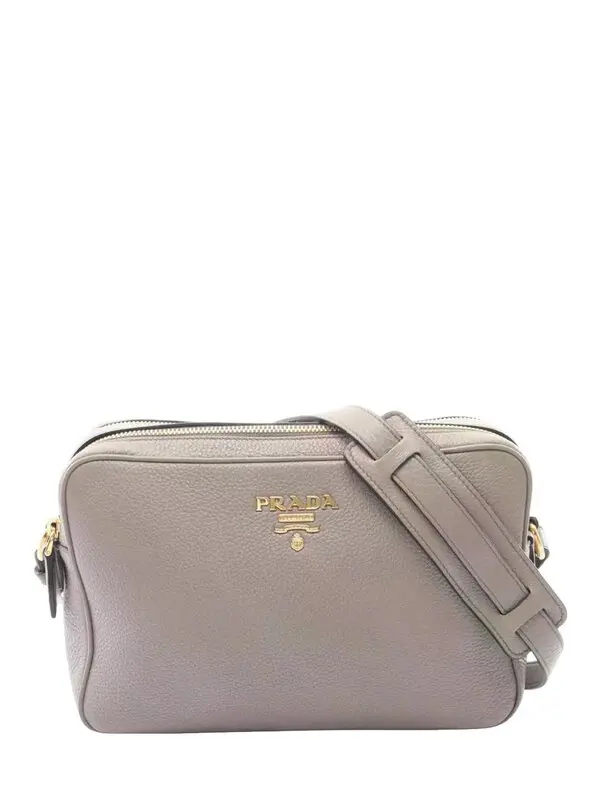 Prada Vitello Daino Double Zip Camera Cross Body Bag - Grey