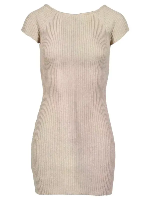 BOHEMSEO Ribbed Raglan-sleeve Mini Dress - Neutrals