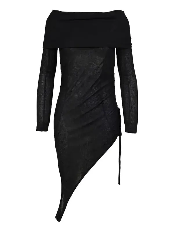 BOHEMSEO Asymmetric Ruched Off-shoulder Top - Black