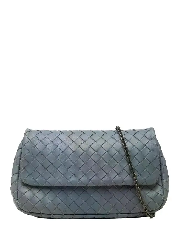 Bottega Veneta 2012-2026 Mini Nappa Intrecciato Expandable Chain Flap Crossbody Bag - Blue
