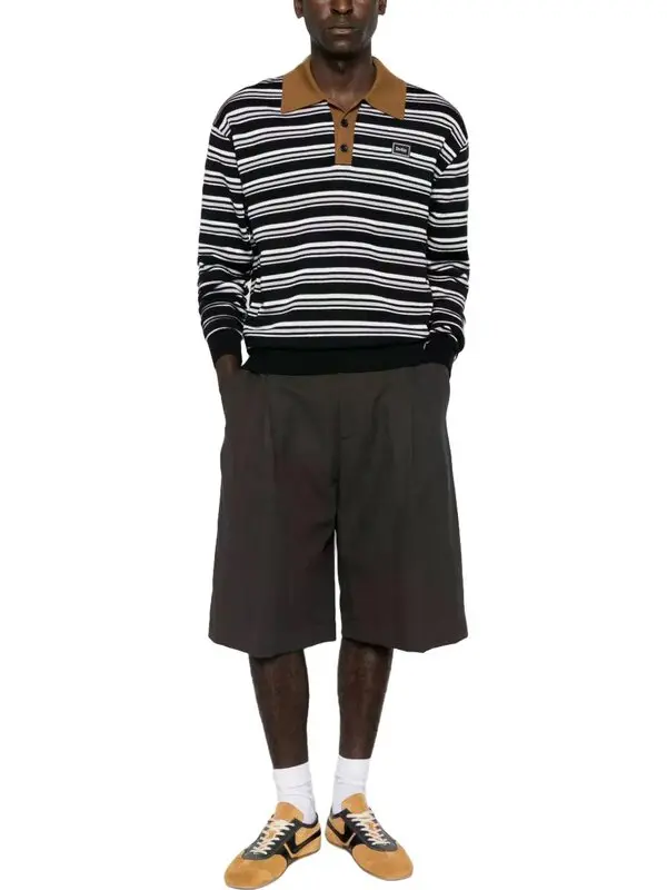 Drole De Monsieur Striped Long-sleeve Polo Shirt - Blue