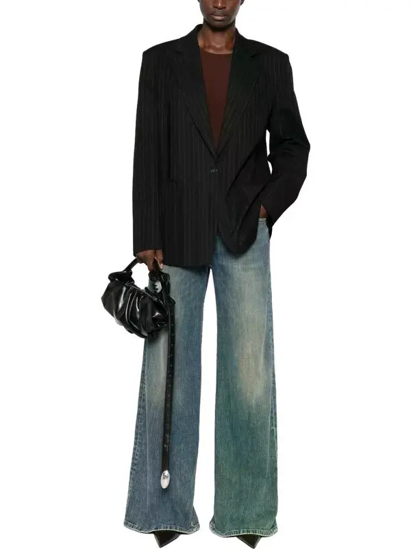 Andamane Pinstripe Pattern Blazer - Black