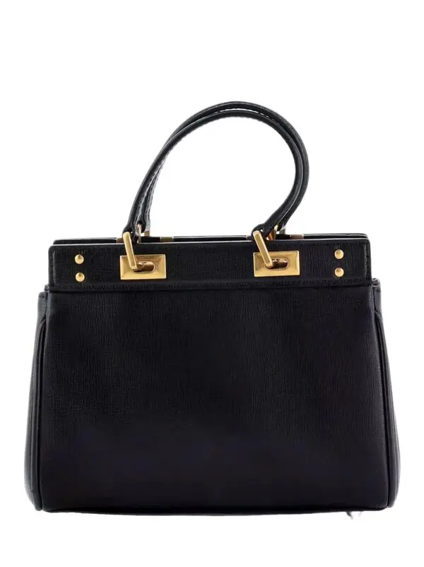 Valentino Garavani Rockstud Alcove Double Handle Bag Leather Small Satchel - Black
