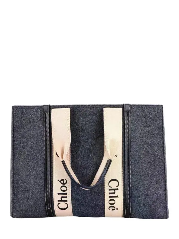 Chloé Woody Recycled Felt With Leather And Canvas Large Tote Bag - Grey