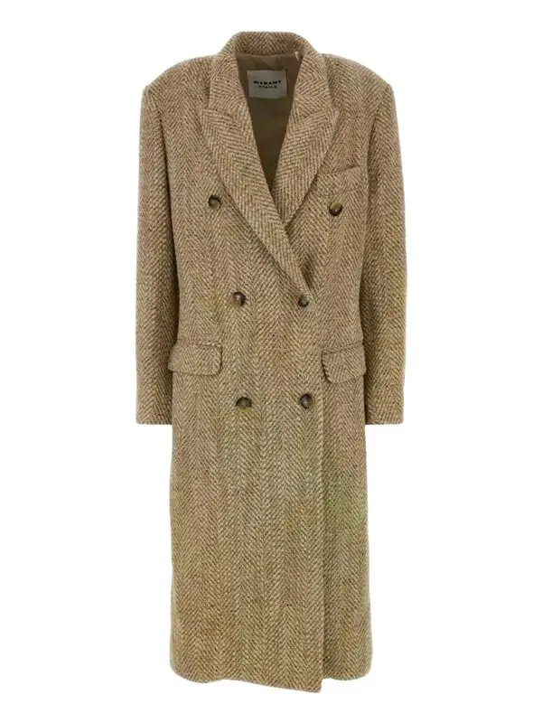 MARANT ETOILE Pilda Herringbone-knit Coat - Neutrals