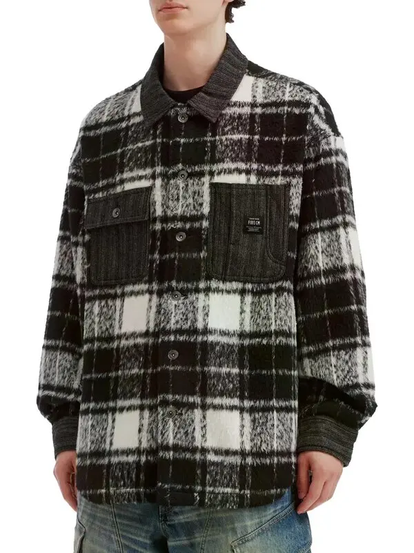 FIVE CM Check-pattern Patch-pocket Shirt - Black