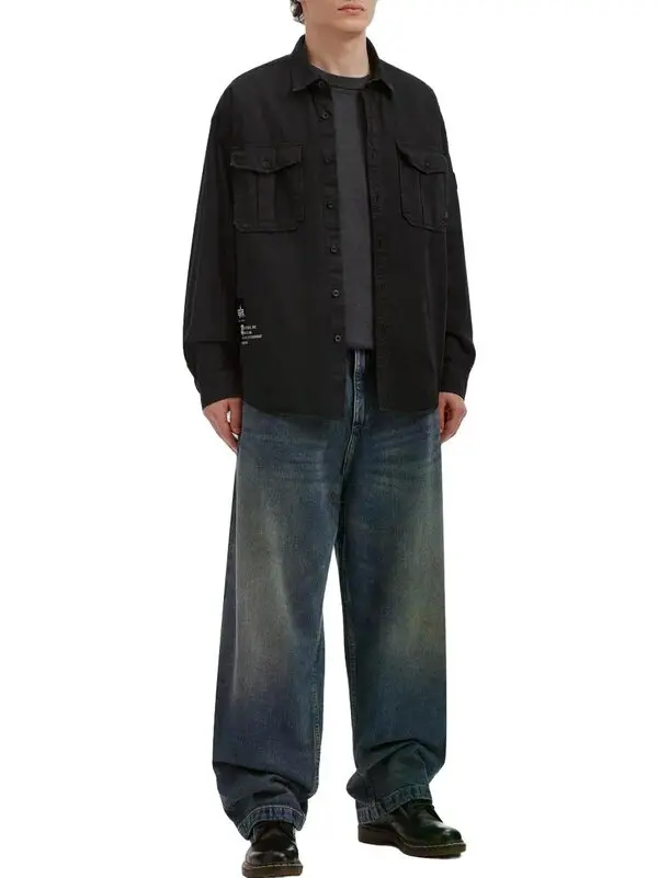 Izzue Patch-detail Flap-pocket Shirt - Black