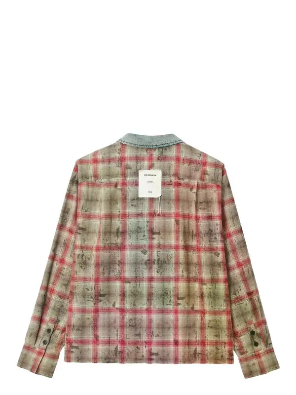 FIVE CM Check-pattern Denim-panel Shirt - Neutrals