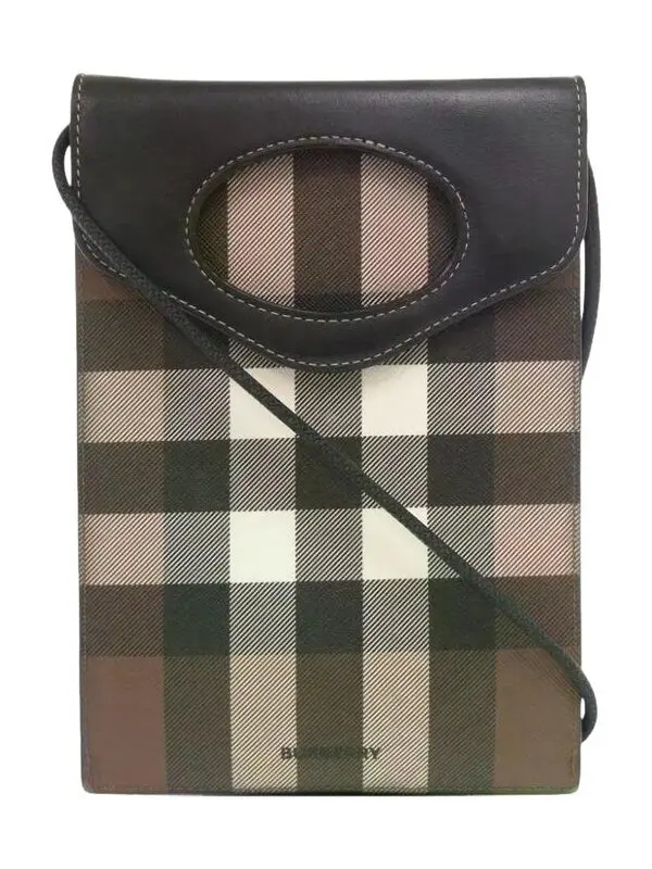 Burberry 2021-2026 Giant Check E Canvas And Calkfskin Pocket Phone Case Crossbody Bag - Brown