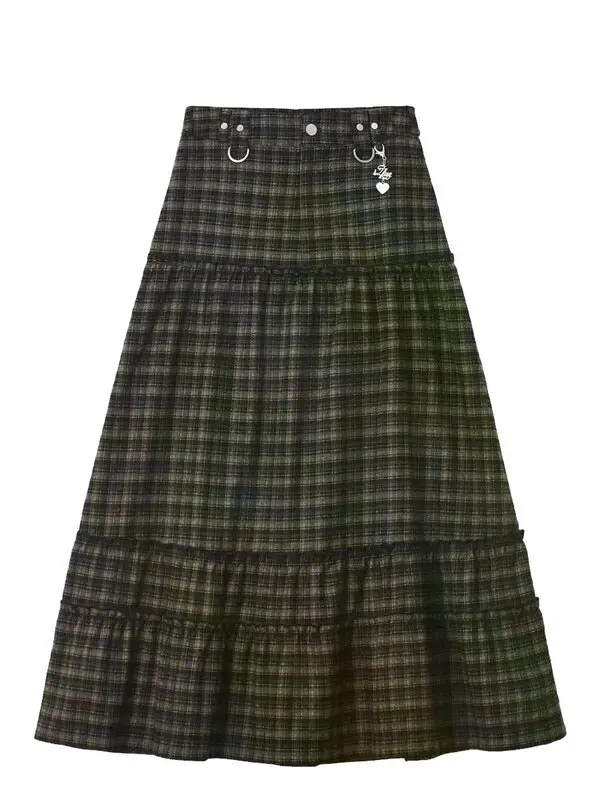 Izzue Check-pattern Tiered Maxi Skirt - Black