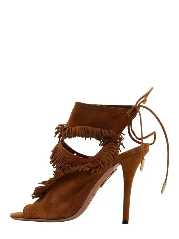 AQUAZZURA Suede Fringe Ankle-strap Stiletto Sandals - Brown