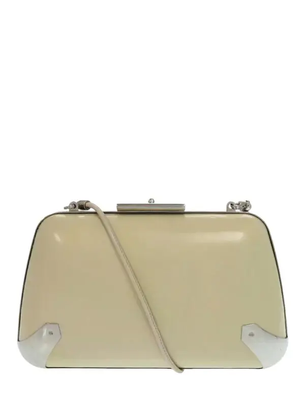 Balenciaga Leather Minaudiere Trapeze Clutch Bag - White