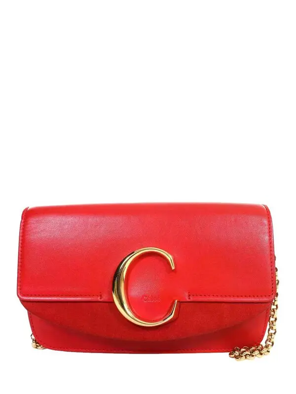 Chloé Calfskin And Suede C Chain Crossbody Bag - Red