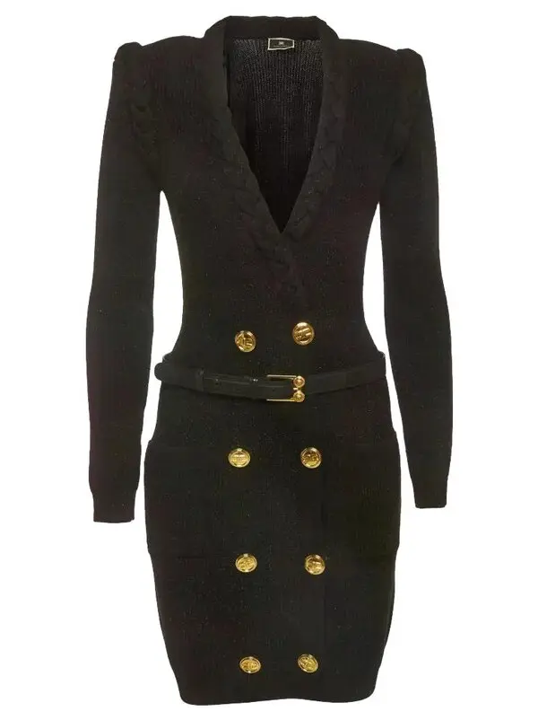 Elisabetta Franchi Knit Belted Mini Dress - Black