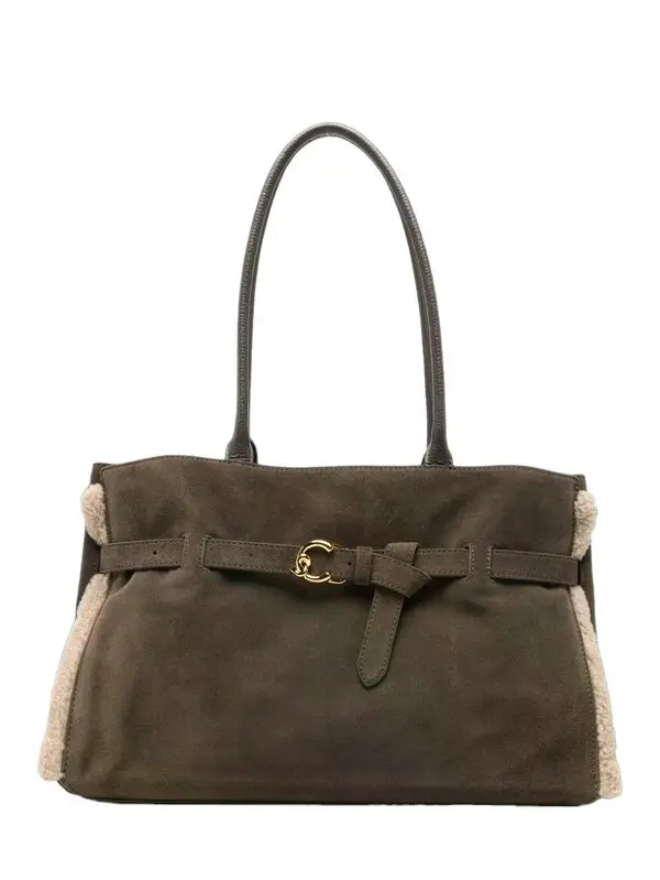 COCCINELLE Shearling-trim Suede Shoulder Bag - Brown