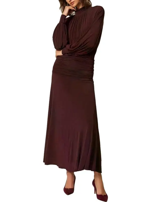 TWINSET Draped Stretch Viscose Jersey Maxi Dress - Purple