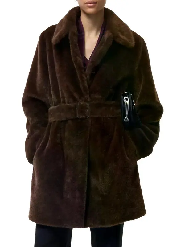 Burberry Short Belted Faux Fur Lightweight Coat - Brown