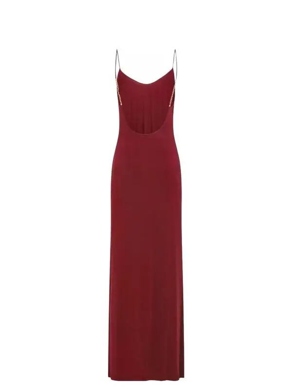 Saint Laurent Cassandre-chain Backless Dress In Knit - Red
