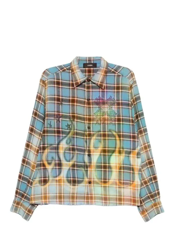 Amiri Ma Quad Flames Flannel Shirt - Blue