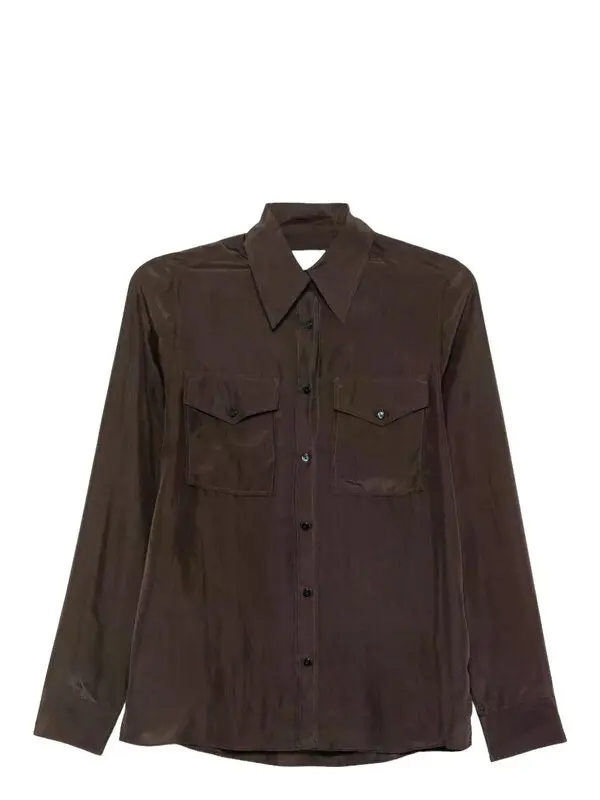 XACUS Silk Slub Flap-pocket Shirt - Brown