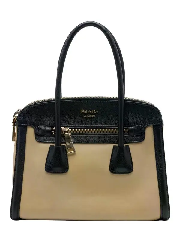 Prada 2010-2026 Saffiano Trimmed Nappa Convertible Tote Satchel - Black