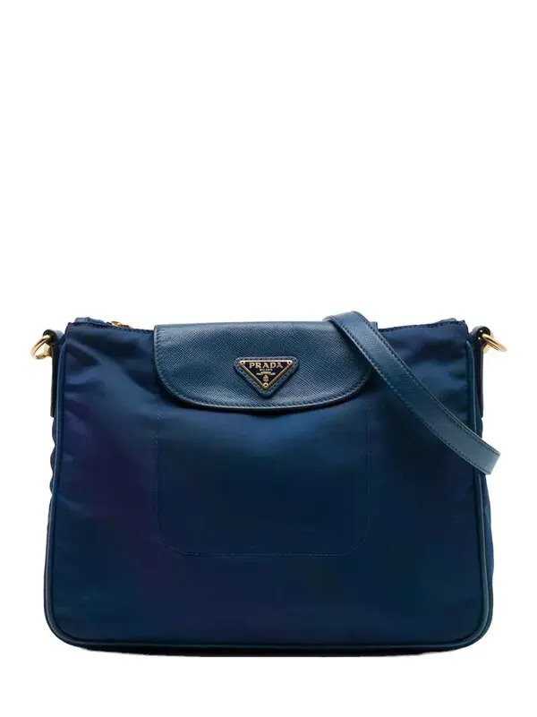 Prada 2000-2013 Saffiano Trimmed Tessuto Crossbody Bag - Blue