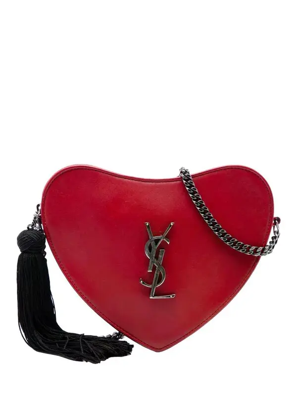 Saint Laurent 2018 Calfskin Monogram Sac Coeur Tassel Crossbody Bag - Red