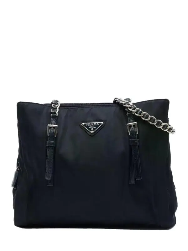 Prada 2000-2013 Tessuto Chain Tote Bag - Black