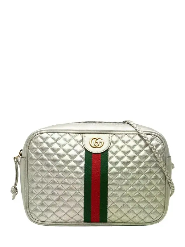 Gucci Small Quilted Metallic Calfskin Web Trapuntata Crossbody Bag - Silver