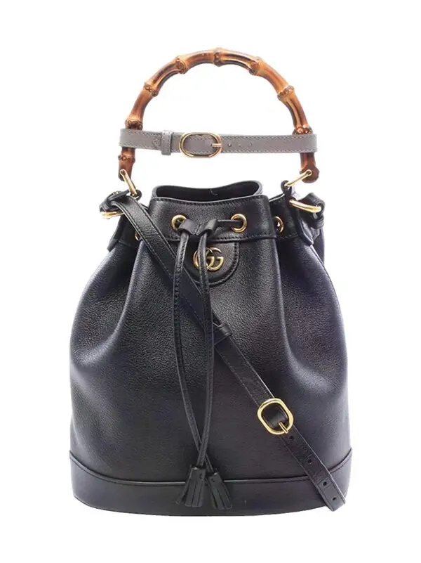 Gucci 2000-2015 Calfskin Bamboo Diana Bucket Bag Satchel - Black