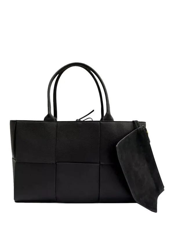Bottega Veneta Medium Grained Calfskin Maxi Intrecciato Arco Tote Bag - Black