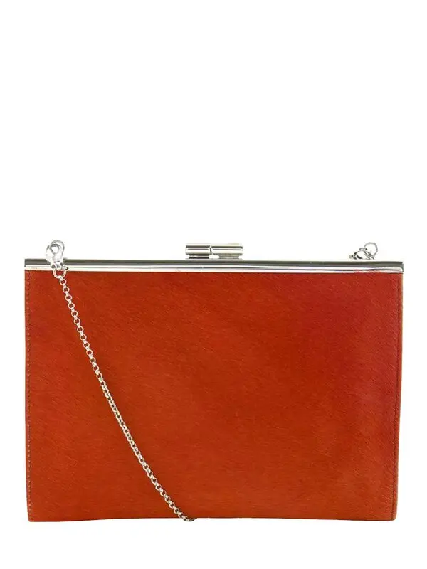 BVLGARI 2010-2026 Pony Hair Kiss Lock Frame Clutch With Chain Crossbody Bag - Red