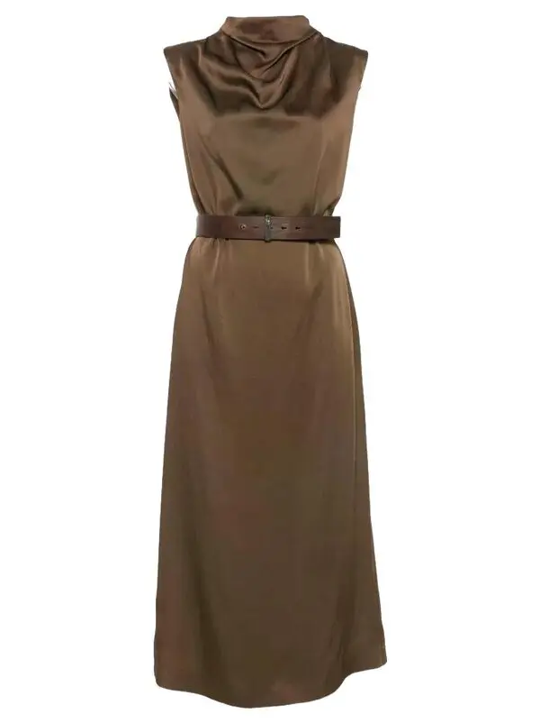 Brunello Cucinelli Belted Sleeveless Midi Dress - Brown