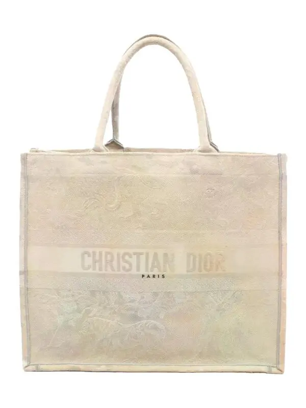 Dior 2000-2026 Large Canvas Embroidered Dioriviera Toile De Jouy Book Tote Bag - Neutrals