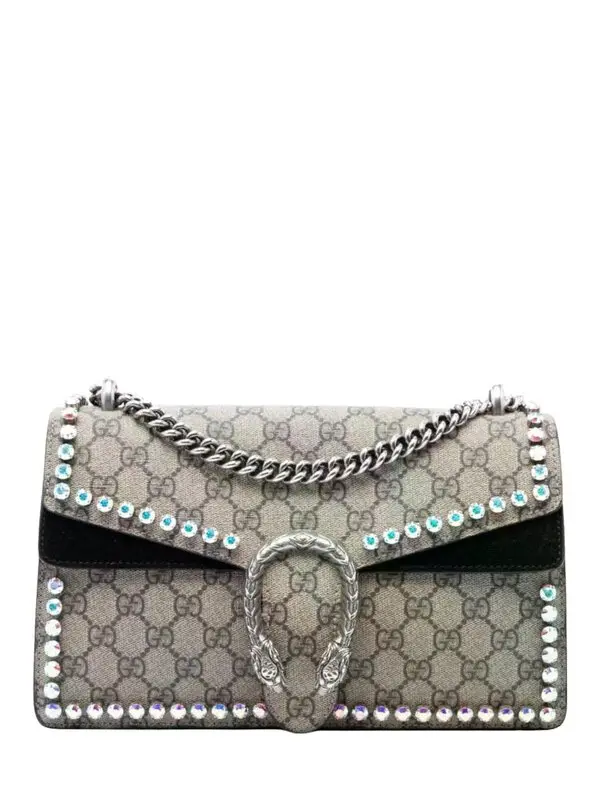 Gucci Gg Supreme Crystal Dionysus Shoulder Bag - Black